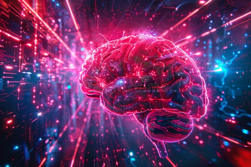 Neon Brain Activity Concept with Futuristic Circuitry. Stock Image ...