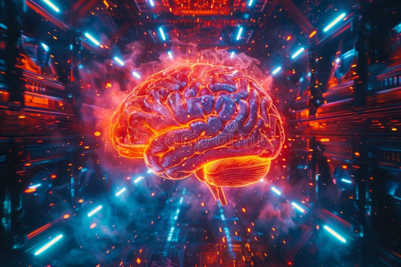 Neon Brain Activity Concept with Futuristic Circuitry. Stock Photo ...