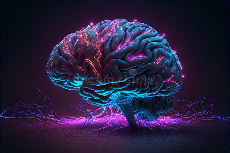 Neon Brain on a Black Background. Created with Generative Ai Technology ...