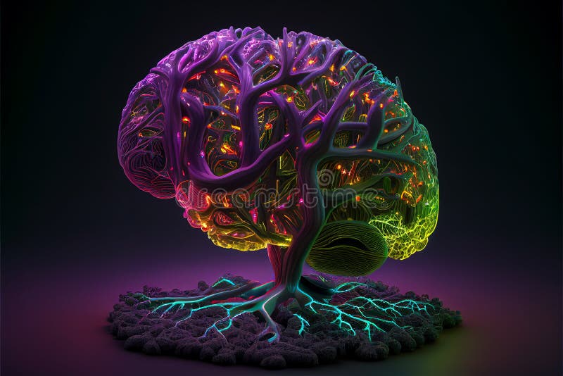 Neon Brain on a Black Background. Created with Generative Ai Technology ...