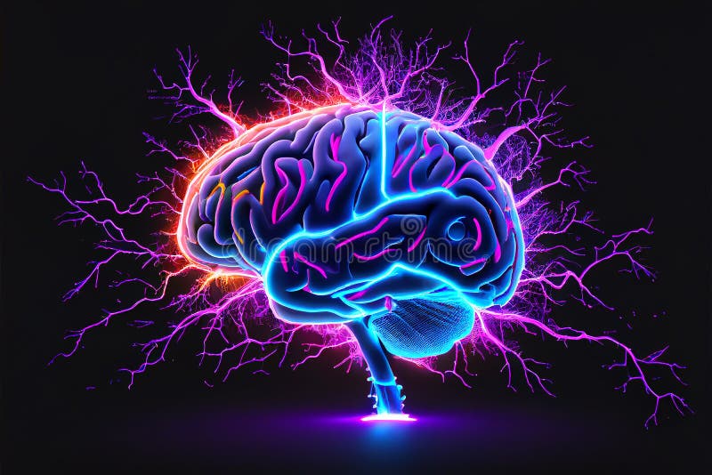 Neon Brain on a Black Background. Created with Generative Ai Technology ...