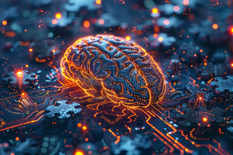 Neon Brain on Circuit Board with Puzzle Pieces: AI and Technology ... Neon Brain on Circuit Board with Puzzle Pieces: AI and Technology ...
