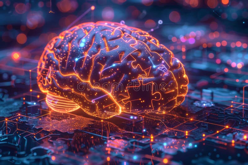 Neon Brain on Circuit Board with Puzzle Pieces: AI and Technology ... Neon Brain on Circuit Board with Puzzle Pieces: AI and Technology ...