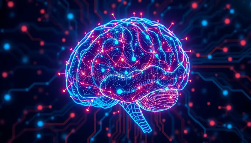 Neon Brain Circuitry Digital Art Abstract Network Stock Illustration ...