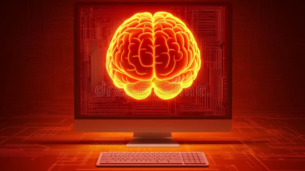 A Neon Brain Cortex Glowing in Vibrant Blue and Pink on a Dark ...