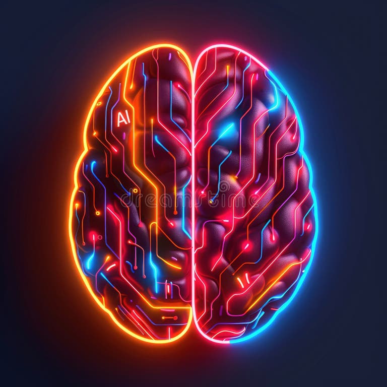 Neon Brain Design with Circuits Showcasing Artificial Intelligence ...