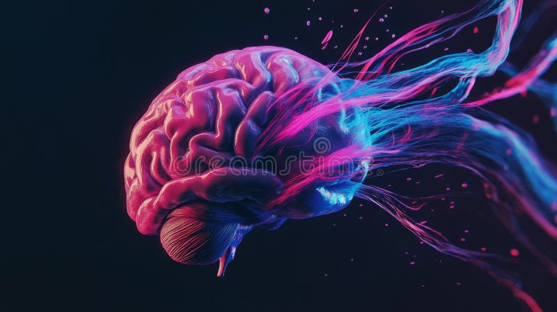 Neon Brain with Dynamic Energy Trails in the Dark Stock Image - Image ...