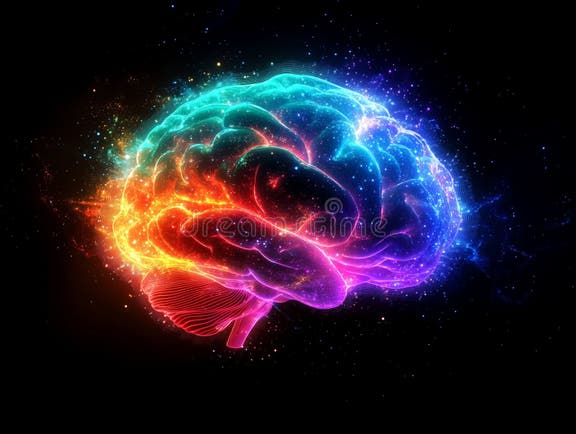 Neon Brain Glitch with Light Beams Stock Illustration - Illustration of ...