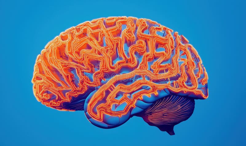 Neon Brain Illustration with Circuit Patterns Representing Neural ...