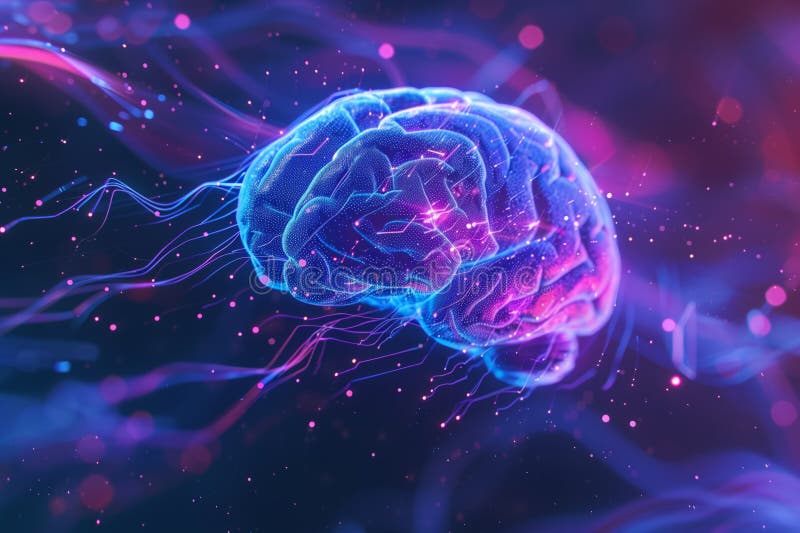 Neon Brain Light Effects Representing Intelligence Stock Image - Image ...