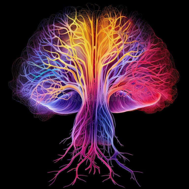 Neon Brain Nerves or Synapses, Generative AI Stock Illustration ...
