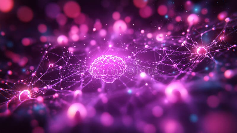 Neon Brain Network with Dynamic Connections and Vibrant Bokeh Effects ...