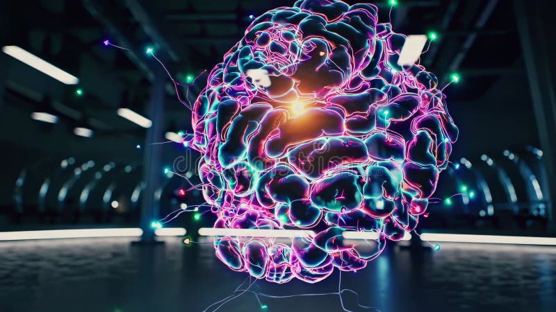 Neon Brain Shape Glow in High-tech Space Symbolizing Intelligence ...