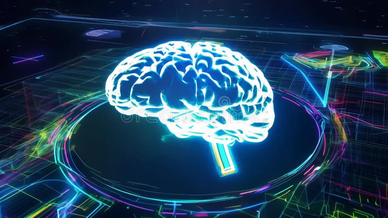 Neon Brain in Virtual Matrix with Glowing Data Stock Video - Video of ...