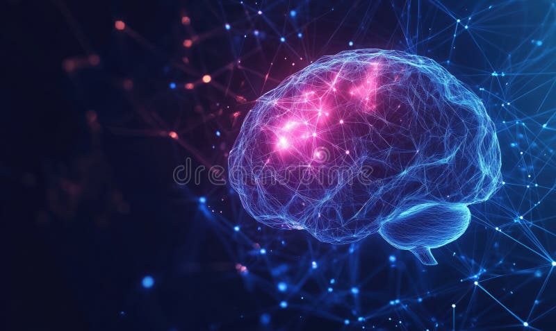 Neon Brain Visualization with Neural Connections and Synapses in ...