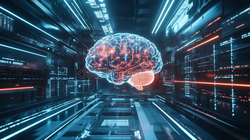 A Neon Brain Visualizing Neural Connections Inside a Futuristic ...