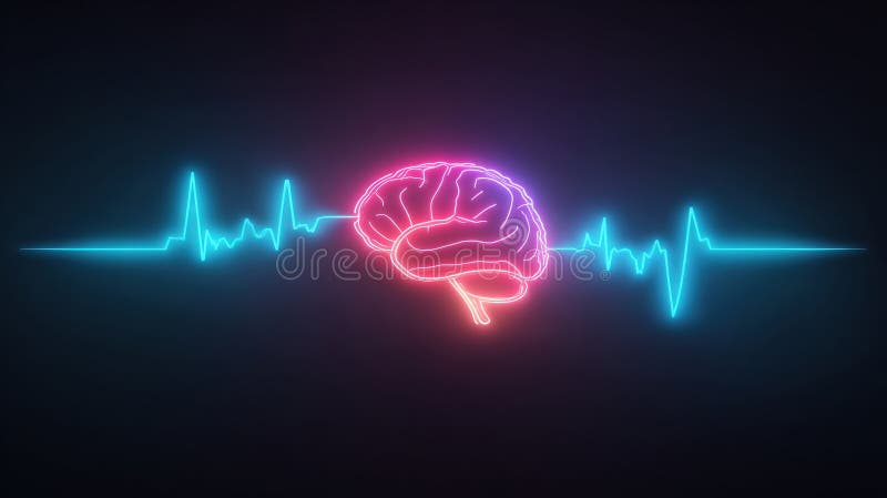 Neon Brainwave Monitor Graph Illustrating Brain Activity with Rhythmic ...