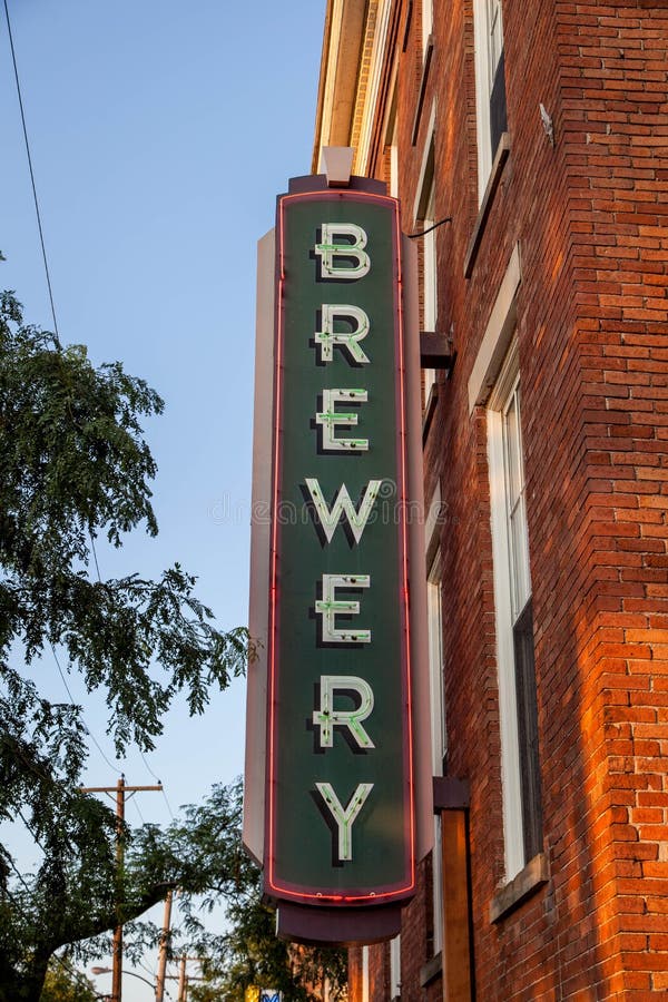 Neon Brewery Sign on the Side of a Brewery in Ohio. Stock Photo - Image ...