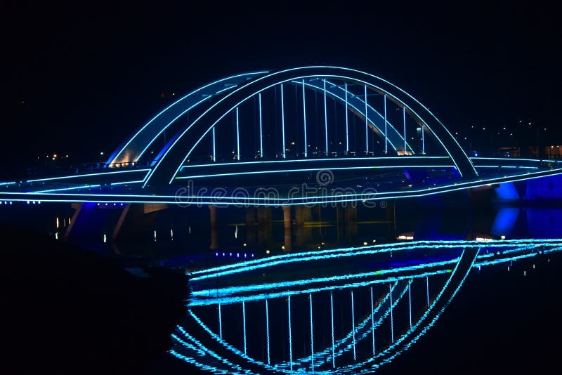 A Neon Bridge stock photo. Image of neon, beautiful, water - 69512552