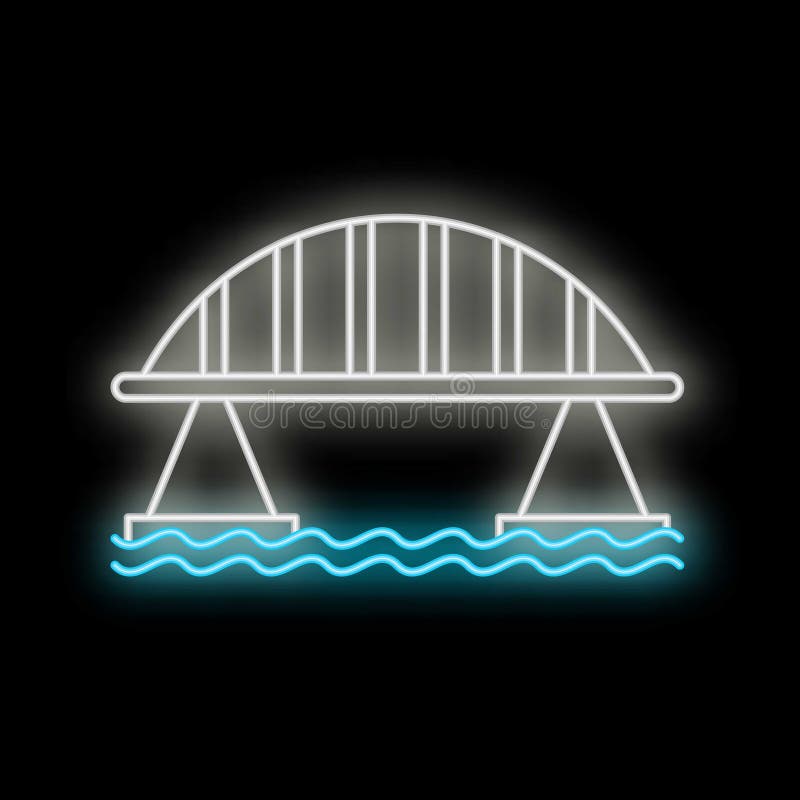 Neon Bridge Spanning Water with Glowing Blue Waves Stock Illustration ...