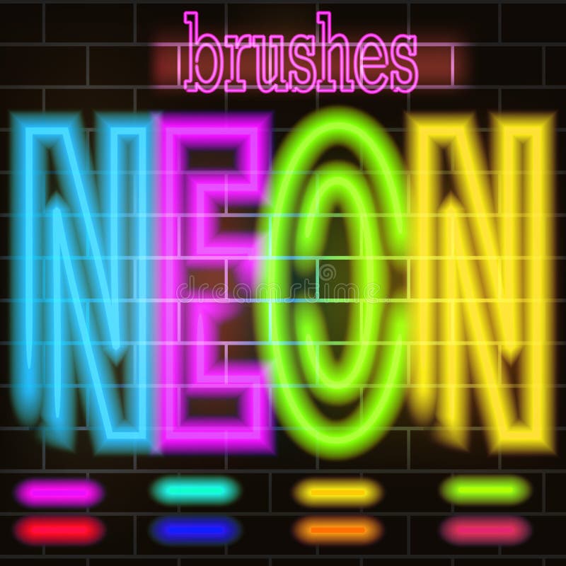 Neon Bright Lights Colored Brushes for Inscriptions, Drawings, Signs. a ...