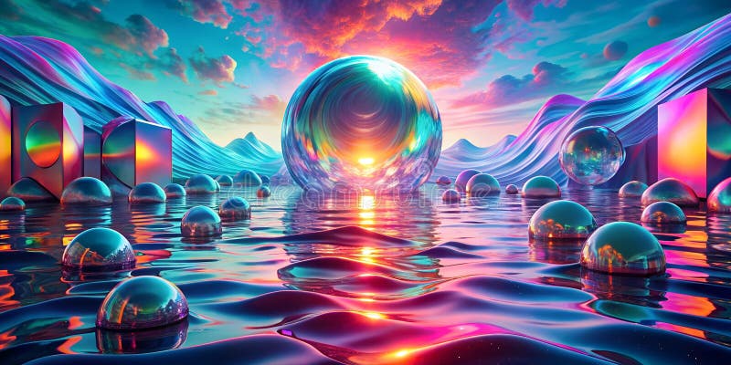 Neon Bright Water and Glass Fluidity in Abstract 3D Rendering Stock ...