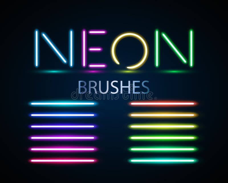 Neon Brushes Set. Set of Colorful Light Objects on Dark Backgroun Stock ...