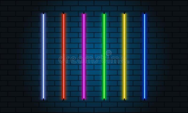 Neon Brushes Set. Set of Colorful Light Objects on Dark Background ...