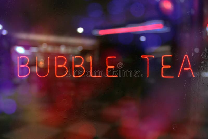 Neon Bubble Tea Sign in Window of Restaurant Stock Image - Image of ...