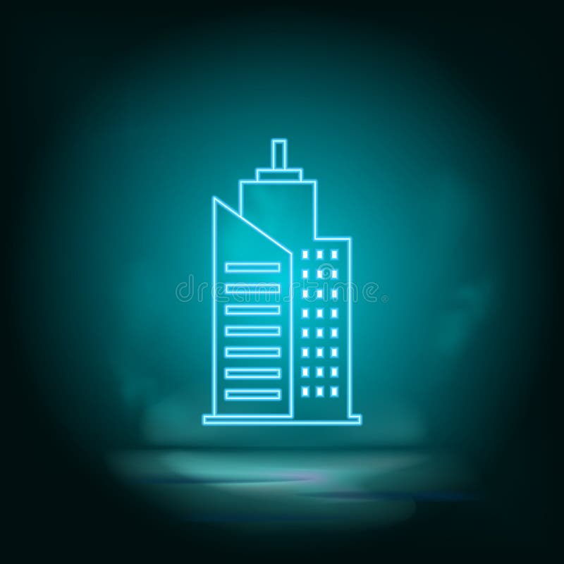 Neon Building. Night Cityscape. Urban Skyline. Digital Glow and ...