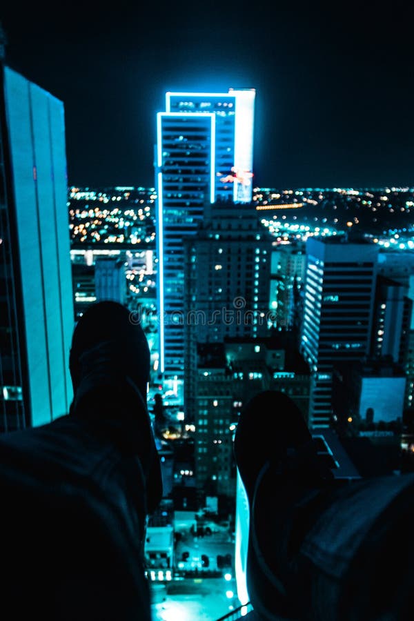 Neon heights stock image. Image of blue, color, downtown - 177065511