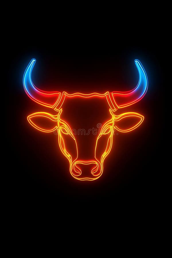 Vibrant Taurus Symbol Illuminated by Neon Lights on Black Background ...