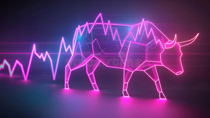 Pink Neon Bull Market Data Trends Background. Generative AI ...