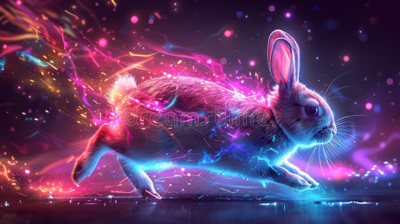 Neon Bunny in Motion stock illustration. Illustration of background ...