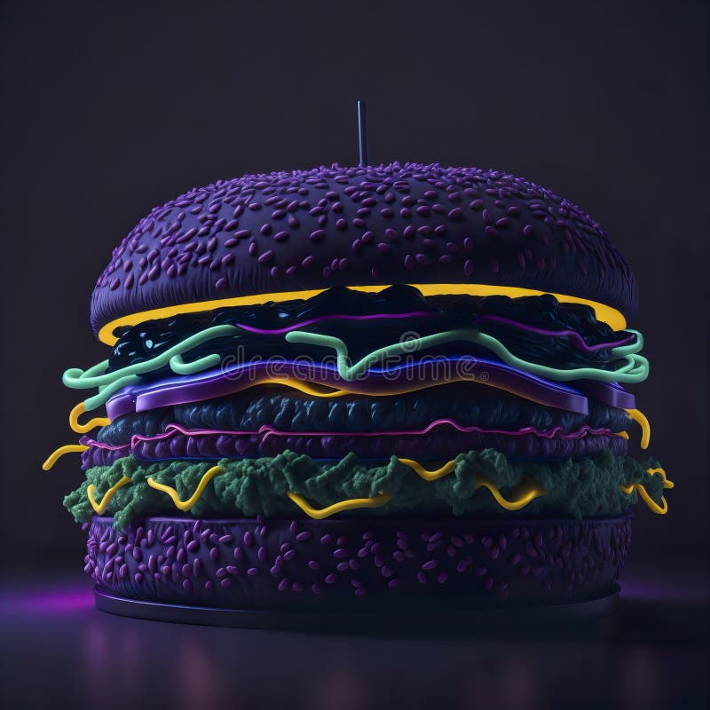 Neon Burger Close Up on Road, Night Neon City, AI Generated Stock ...