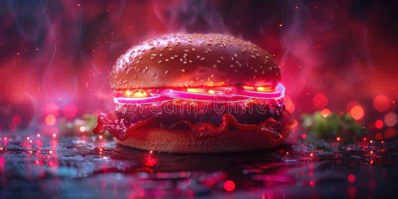 Neon Burger with Glowing Lights Stock Image - Image of modern, vibrant ...