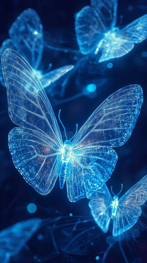 Neon Butterfly Wings Glowing in Deep Midnight Blue. Stock Photo - Image ...