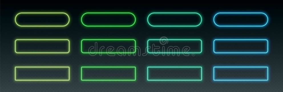 Neon Button Frames, Coloful Glowing Borders, Isolated UI Elements ...