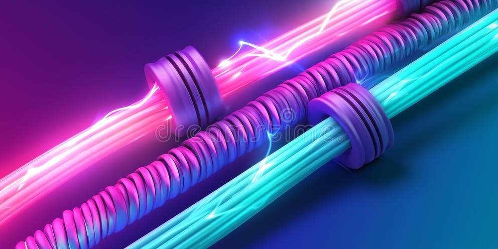 Neon Cables with Electrical Arcs Futuristic Technology Concept Image ...