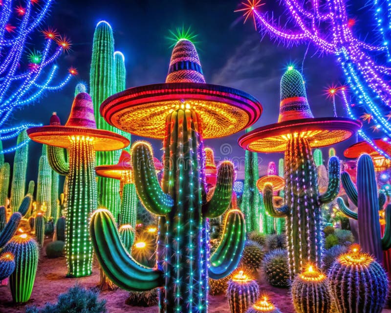 Neon Cacti with Vibrant Glowing Lights Collection for Cinco De Mayo ...