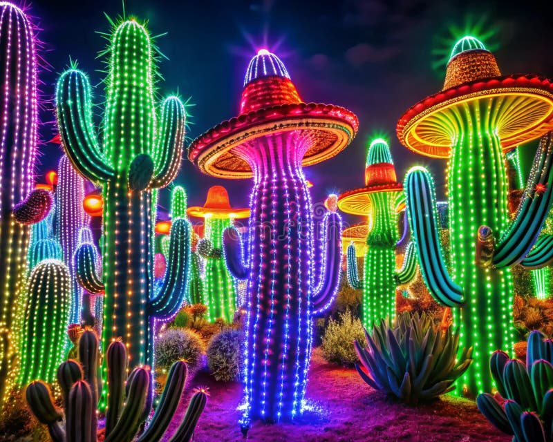 Neon Cacti with Vibrant Glowing Lights Collection for Cinco De Mayo ...