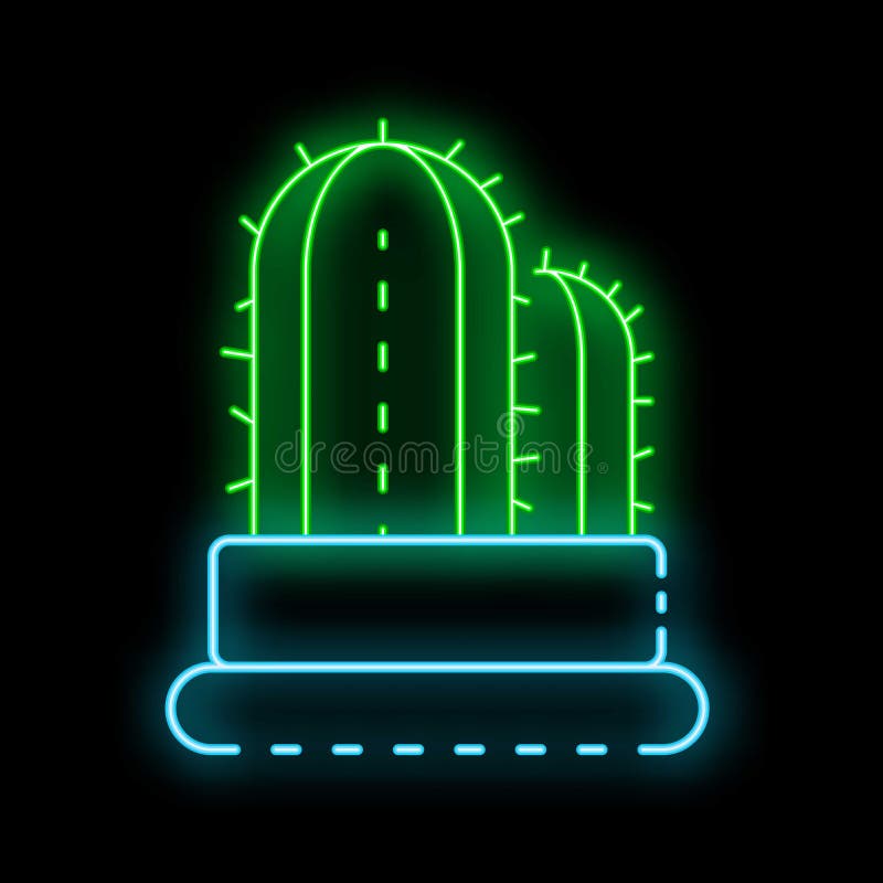 Neon Cactus Glowing in a Pot on Black Background Stock Illustration ...
