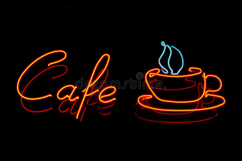 Neon cafe sign stock photo. Image of refreshments, kahve - 17186610