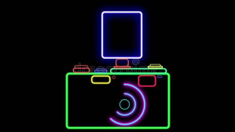 Retro Photo Camera with Neon Lines. Animation on a Empty Background ...
