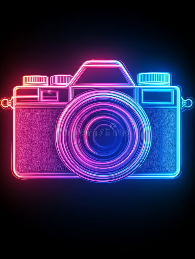 Neon Camera Illustration Glowing Pink Blue Lights Stock Photos - Free ...