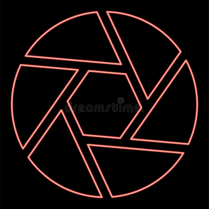 Neon Camera Lens Shutter Red Color Vector Illustration Flat Style Image ...