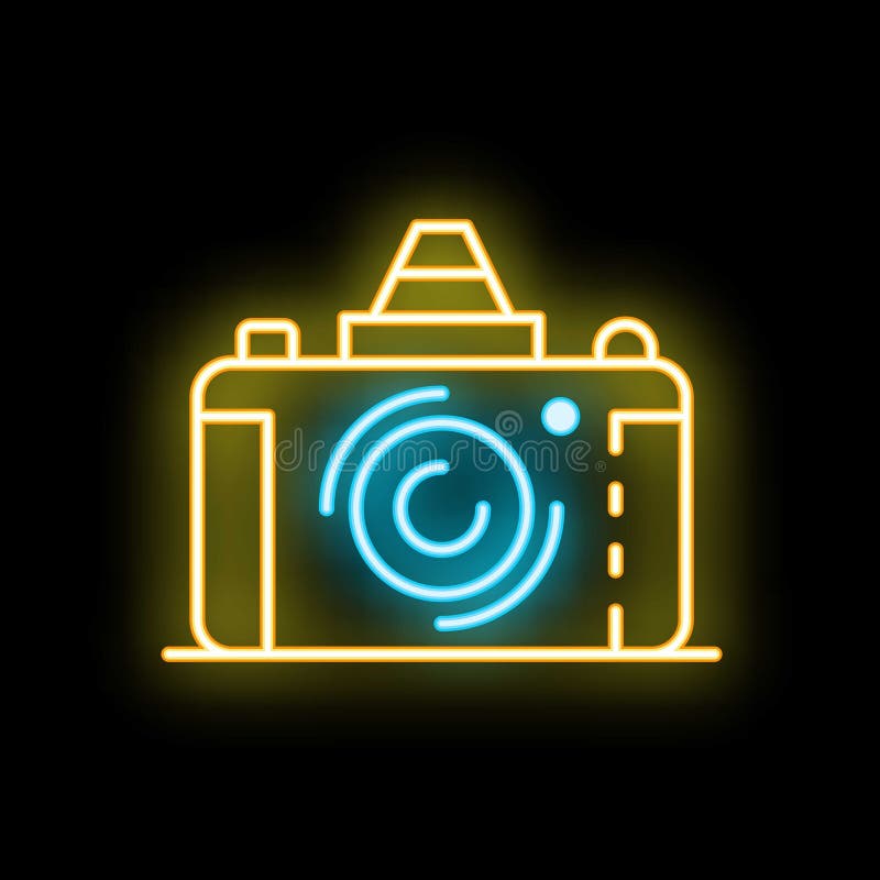 Neon Camera Shining in the Dark Representing Photography Stock Vector ...