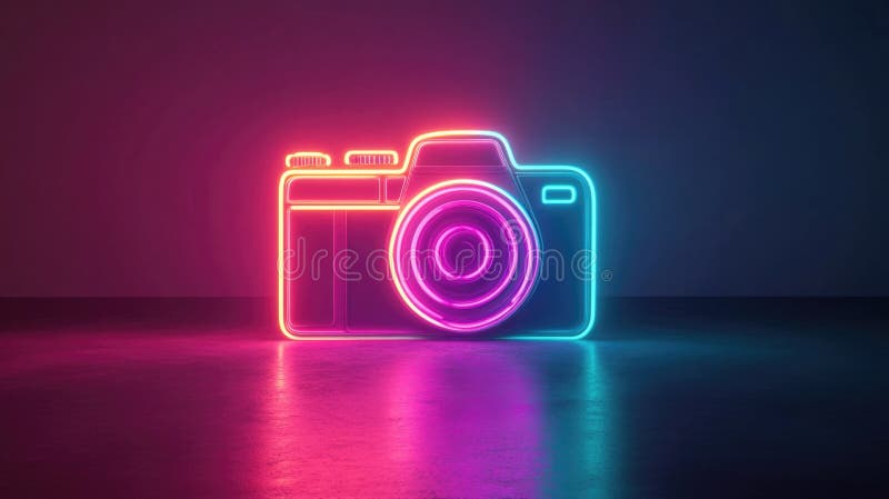 A Neon Camera Sitting on a Table with a Retro Vibe Stock Image - Image ...