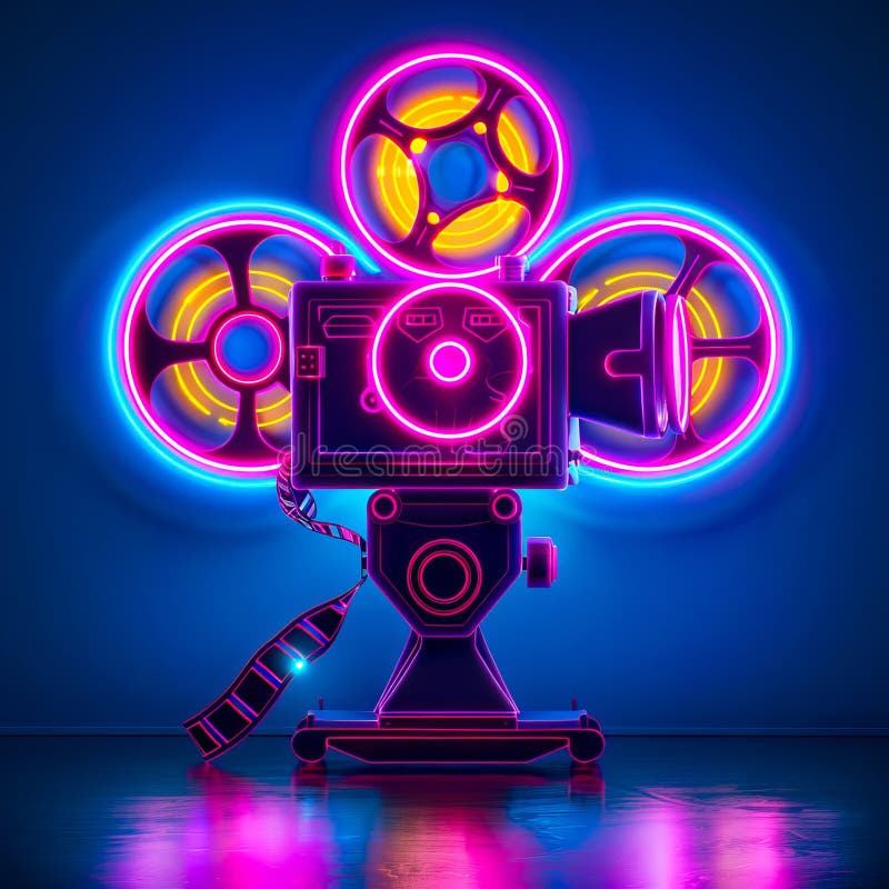 A Neon Camera with Three Lights on it Stock Image - Image of neon ...