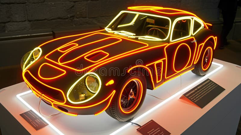 Neon Car in Retro Style, Vintage Transport Stock Photo - Image of salon ...